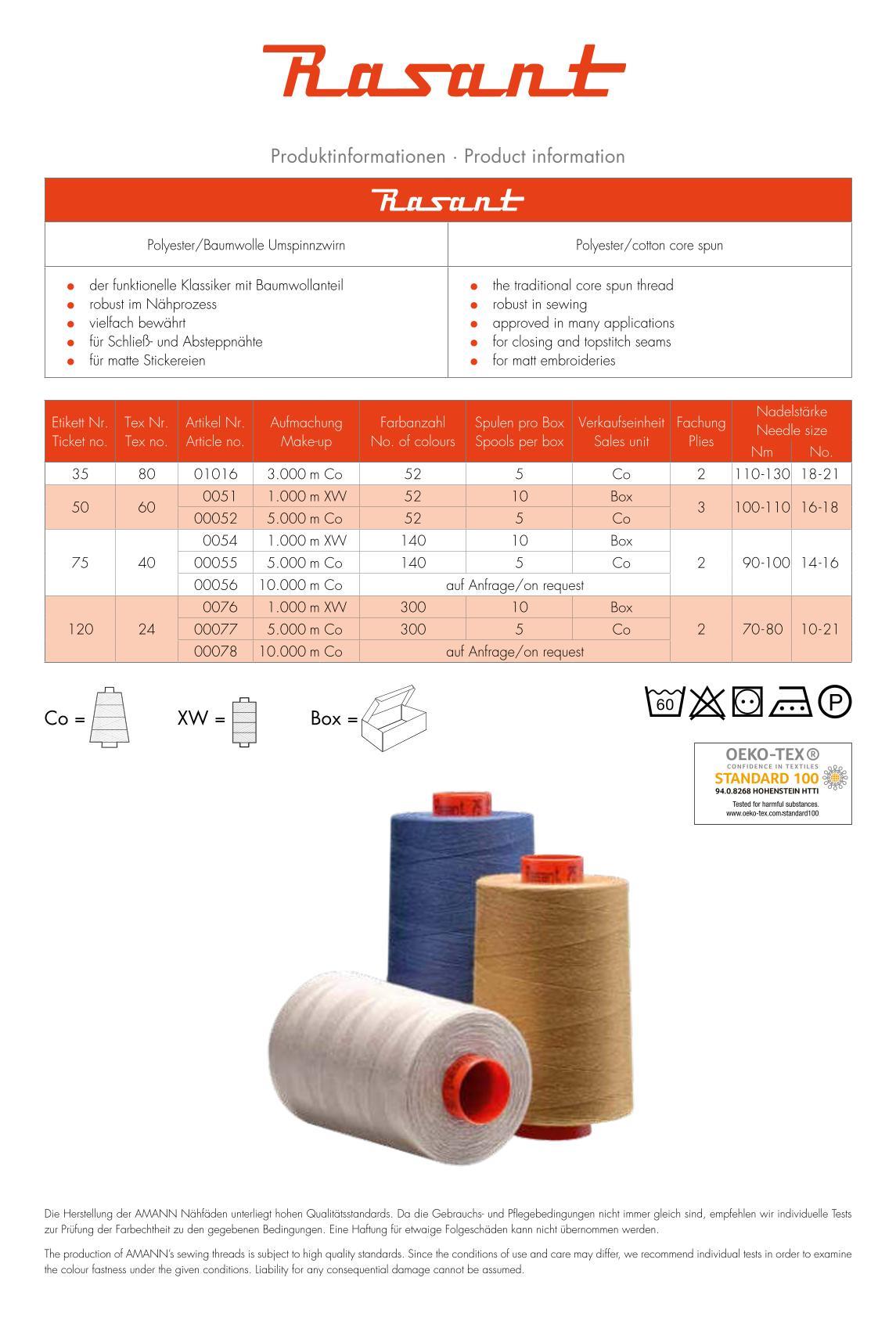 Amann Farbkarte, Garn Rasant & SabaTex 120 | 57-50-09